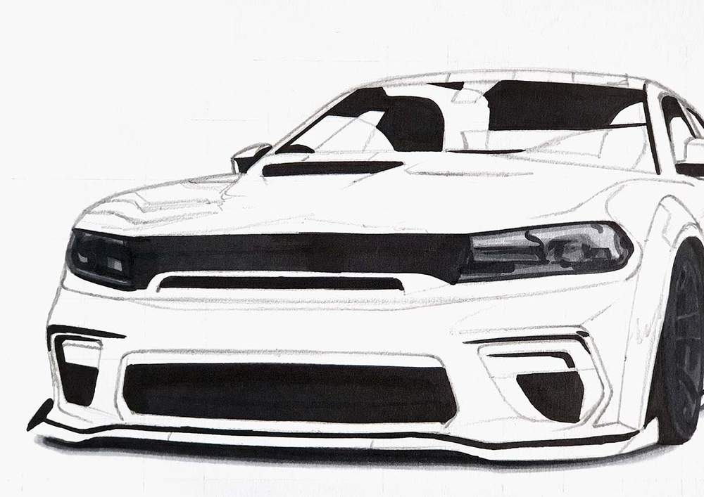 How To Draw A Dodge Charger SRT Hellcat - Realistic Step By Step Drawing Tutorial